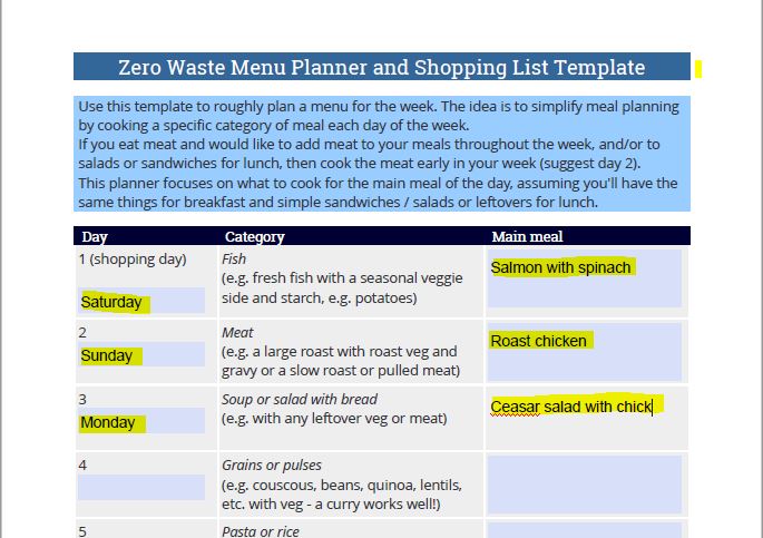 How to create a weekly meal plan for a zero waste shop – blue green